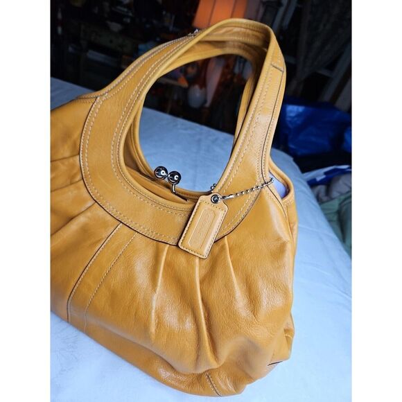 Coach | Bags | Coach Ergo Purse Leather Satchel Hobo Kisslock Mustard ...